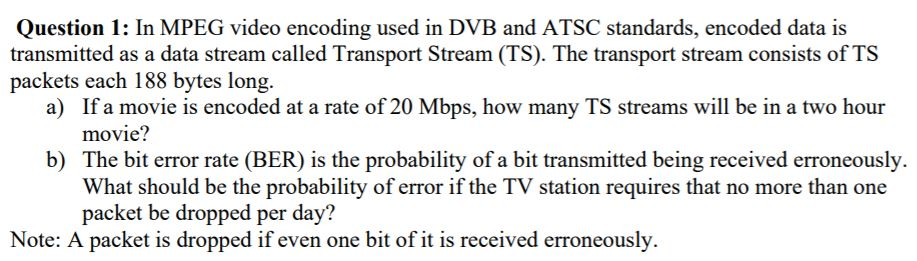 Solved Question 1: In MPEG video encoding used in DVB and | Chegg.com