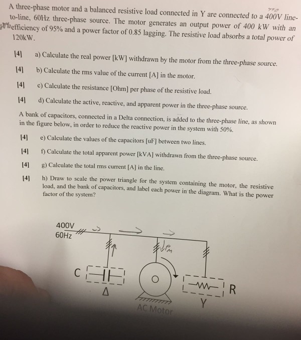 Solved A three-phase motor and a balanced resistive load | Chegg.com