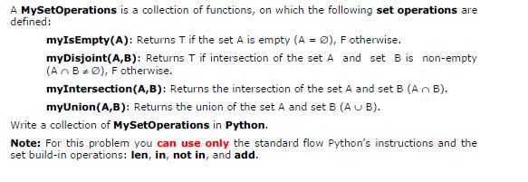 Solved A MySetOperations is a collection of functions, on | Chegg.com