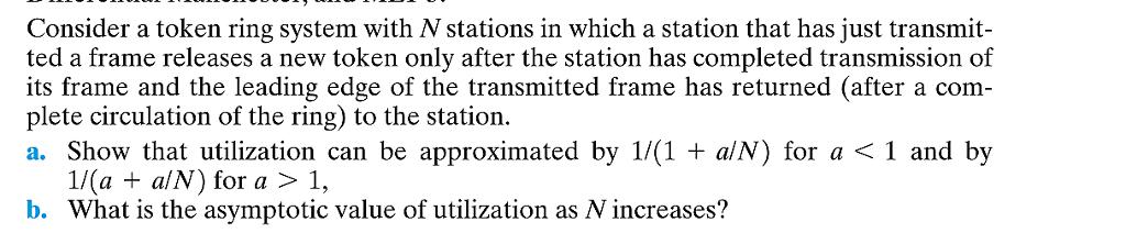 Solved Consider a token ring system with N stations in which | Chegg.com