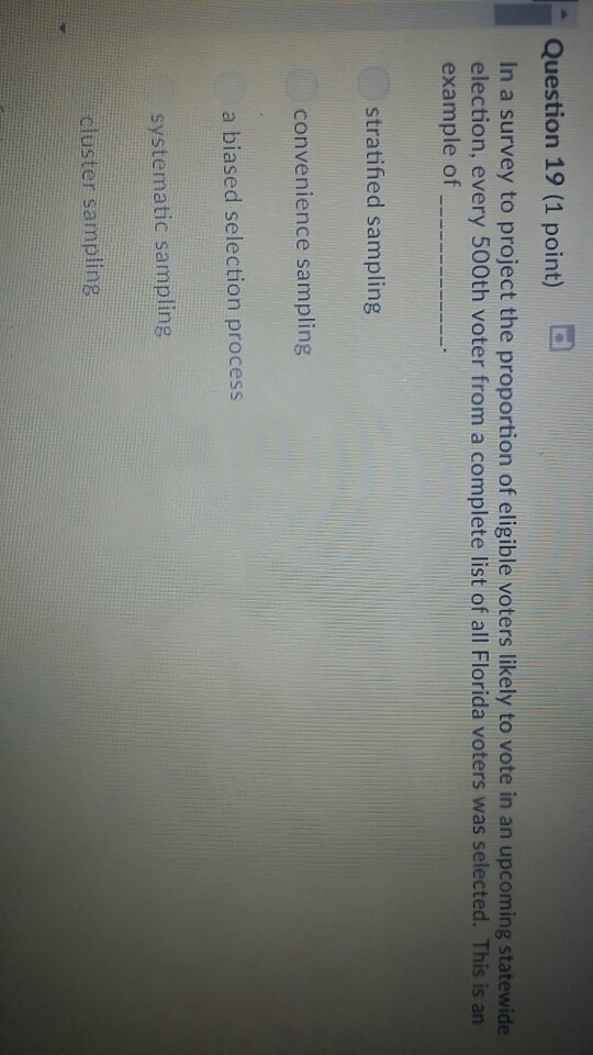 Solved Question 17 (1 point) The following data represents | Chegg.com