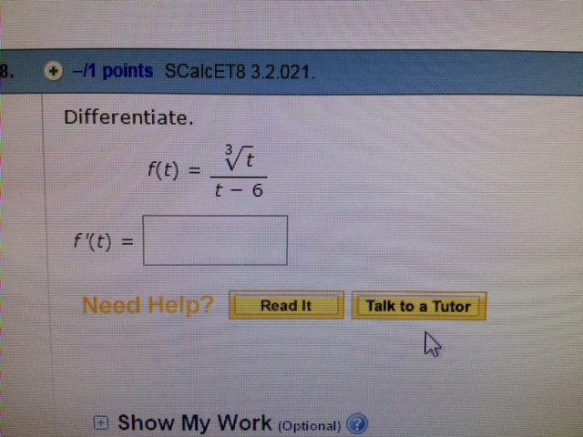 Solved Differentiate. f(t) = 3 square root t/t - 6 | Chegg.com