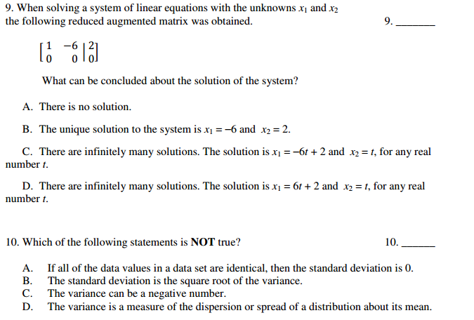 Solved When solving a system of linear equations with the | Chegg.com