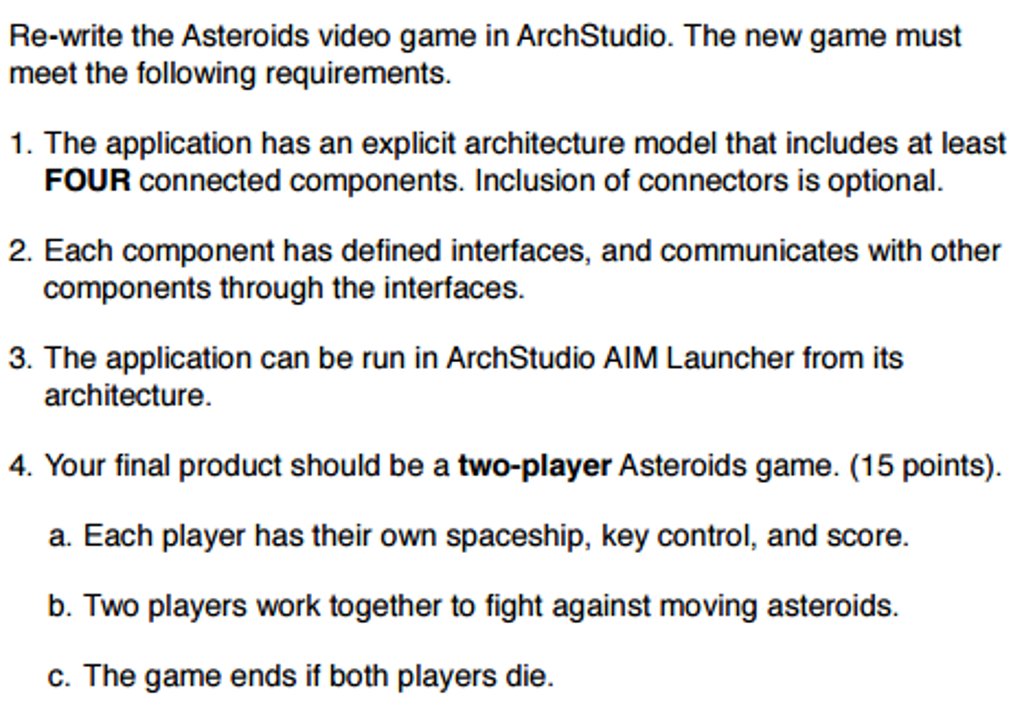 Solved Re-write the Asteroids video game in ArchStudio. The | Chegg.com