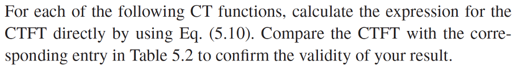 Solved For each of the following CT functions, calculate the | Chegg.com