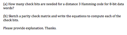 Solved How many check bits are needed for a distance 3 | Chegg.com