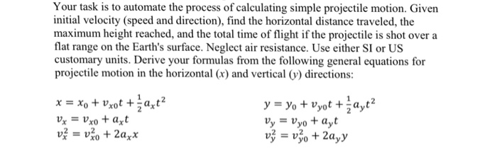 Solved Projectile in Motion. Derive the formulas necessary | Chegg.com