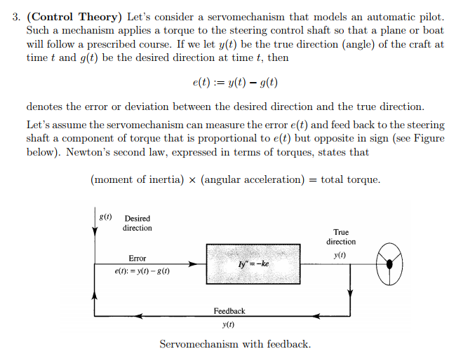 Solved 3. (Control Theory) Let's consider a servomechanism | Chegg.com