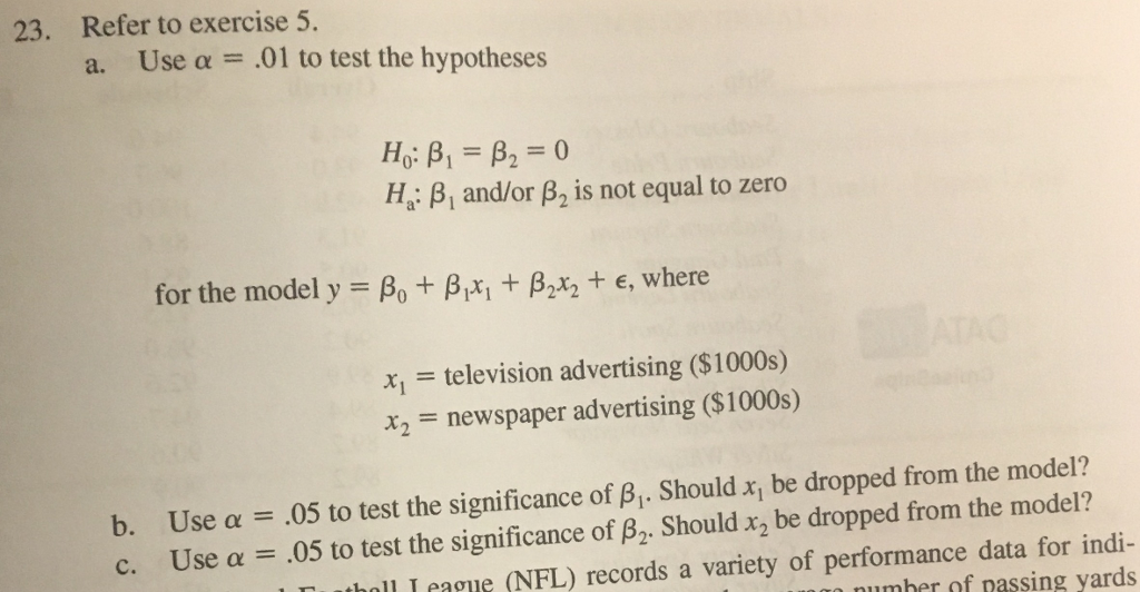 Solved Use alpha = .01 to test the hypotheses H_0:beta_1 = | Chegg.com