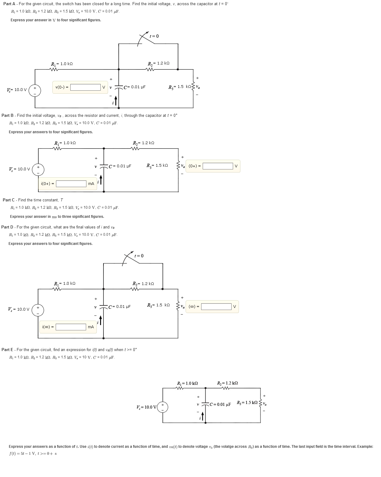 For the given circuit, the switch has been closed for | Chegg.com