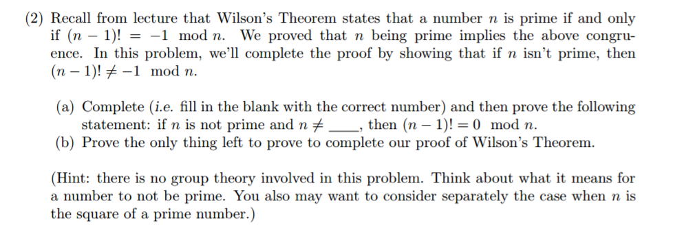 Solved Recall from lecture that Wilson's Theorem states that | Chegg.com