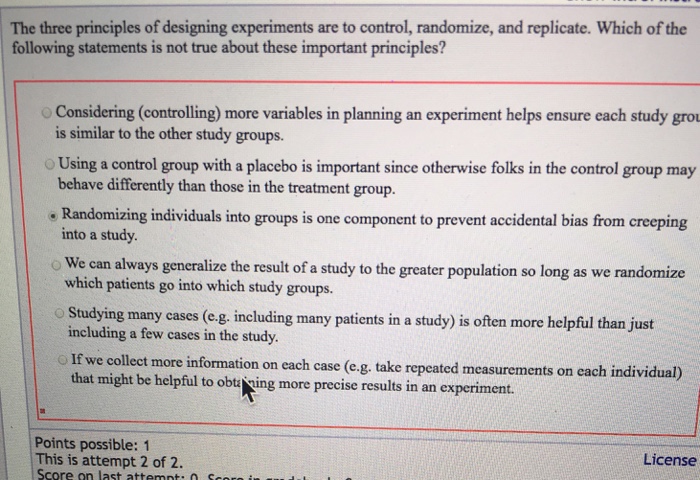 Solved The three principles of designing experiments are to | Chegg.com