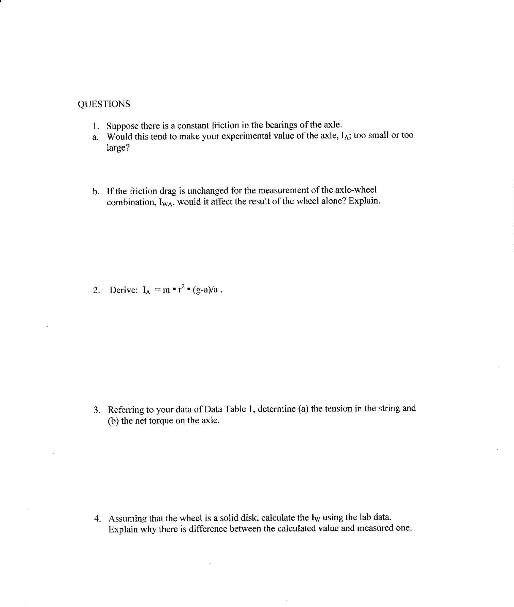 Solved Rotational Inertia TABLE 1: DETERMINATION OF THE | Chegg.com