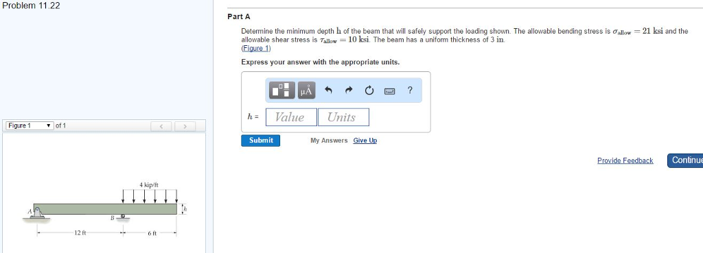 Solved Determine the minimum depth h of the beam that will | Chegg.com