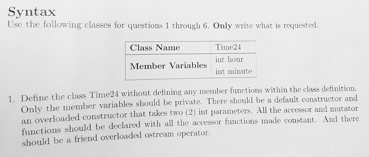Use the following classes for questions 1 through 6. | Chegg.com