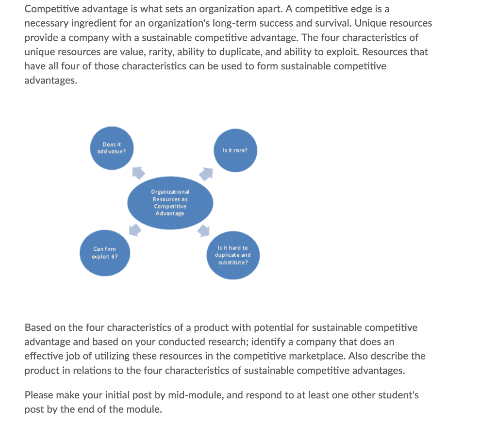 Solved Competitive advantage is what sets an organization | Chegg.com