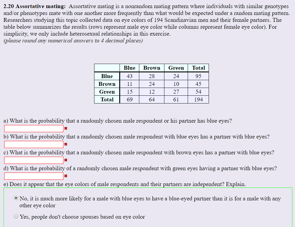 Solved Assortative mating is a nonrandom mating pattern | Chegg.com