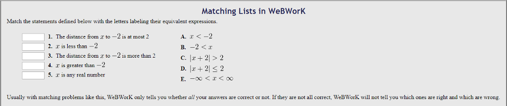 Solved Matching Lists in WeBWorK Match the statements | Chegg.com