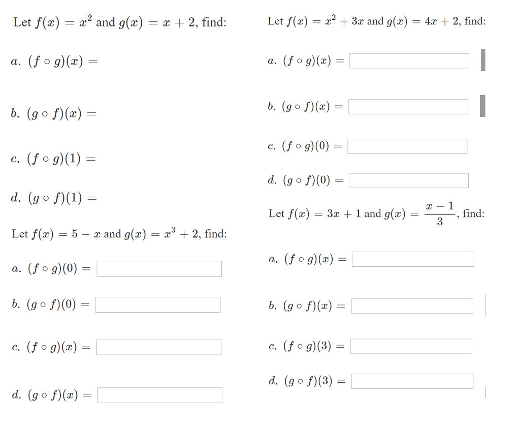 Solved Let f (x) = x^2 and g(x) = x + 2, find: Let f (x) = | Chegg.com Solved Let f (x) = x^2 and g(x) = x + 2, find: Let f (x) = | Chegg.com