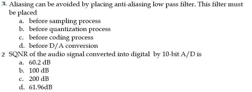 Solved Aliasing can be avoided by placing anti-aliasing low | Chegg.com
