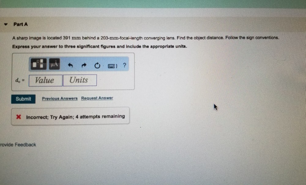 Solved Part A A sharp image is located 391 mm behind a | Chegg.com