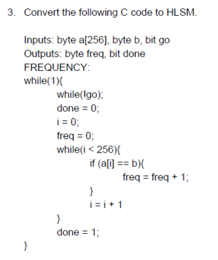 Solved Convert the following C code to HLSM. Inputs: byte a | Chegg.com
