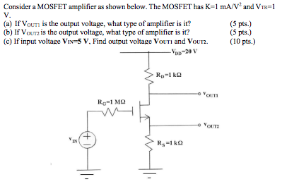 Solved Consider a MOSFET amplifier as shown below. The | Chegg.com