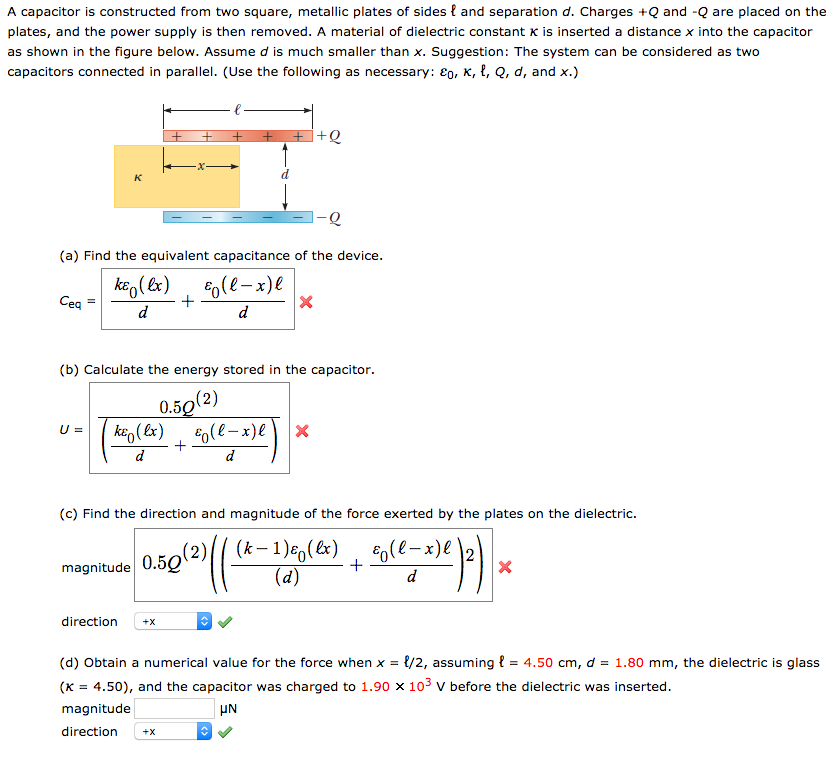 Solved A capacitor is constructed from two square, metallic | Chegg.com