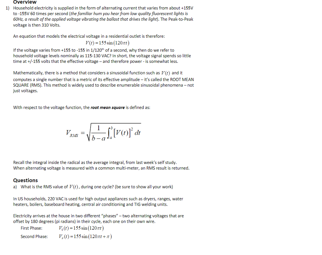 Solved Overview Household electricity is supplied in the | Chegg.com