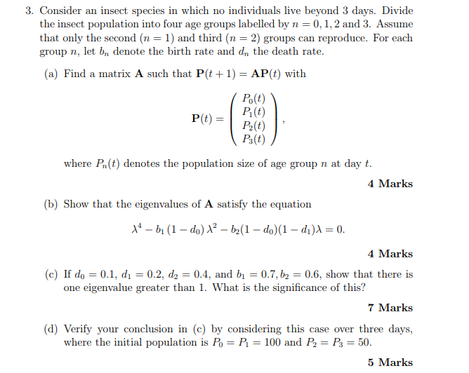 3. Consider an insect species in which no individuals | Chegg.com