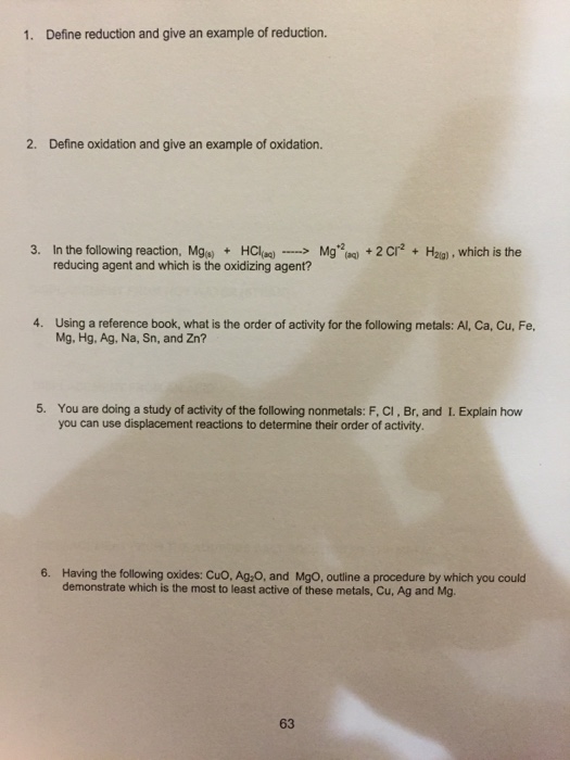 Solved 1. Define reduction and give an example of reduction. | Chegg.com