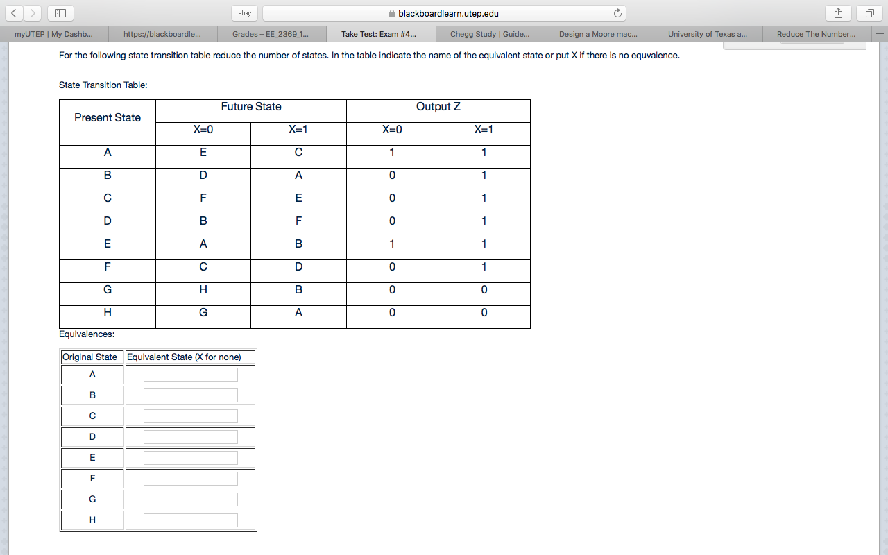 Solved For the following state transition table reduce the | Chegg.com