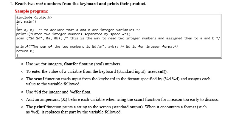 Solved Reads two real numbers from the keyboard and prints | Chegg.com