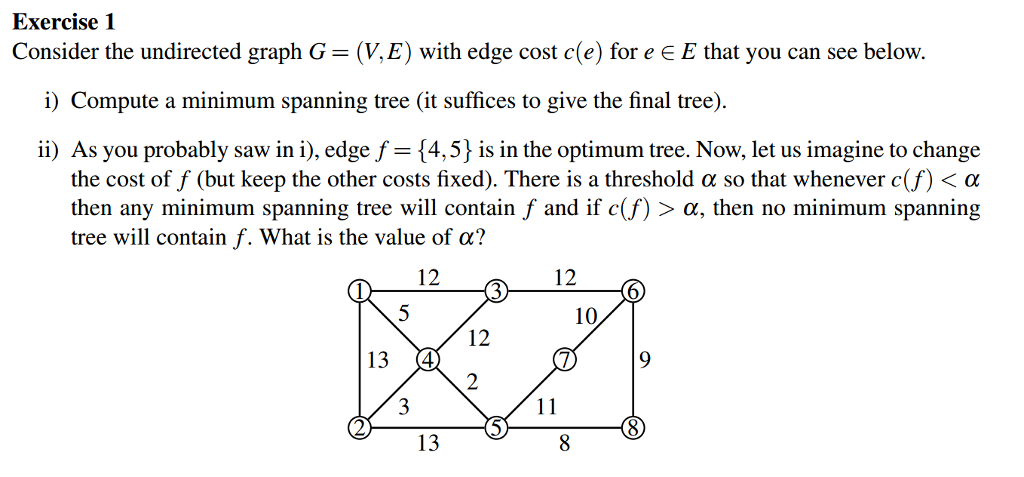Solved Consider the undirected graph G = (V, E) with edge | Chegg.com