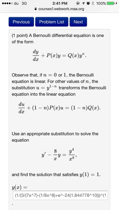 Solved A Bernoulli differential equation is one of the form | Chegg.com