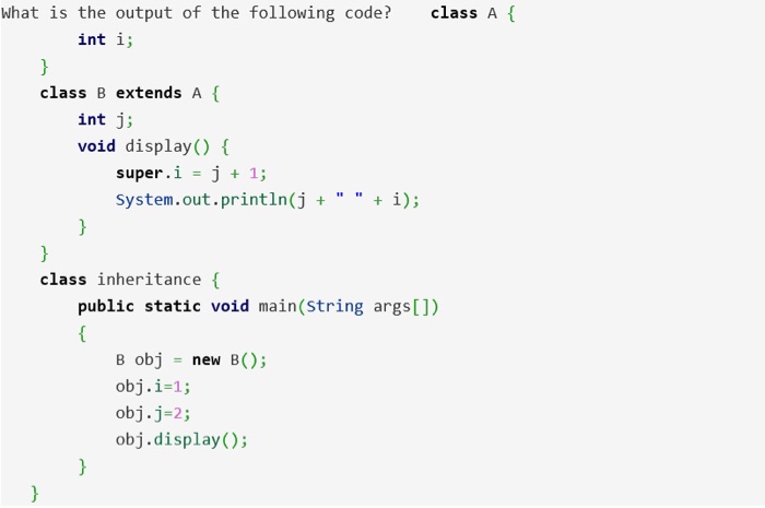 Solved What is the output of the following code? class A | Chegg.com