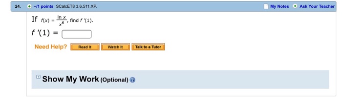 Solved If f(x) = ln x/x^6, find f'(1). | Chegg.com