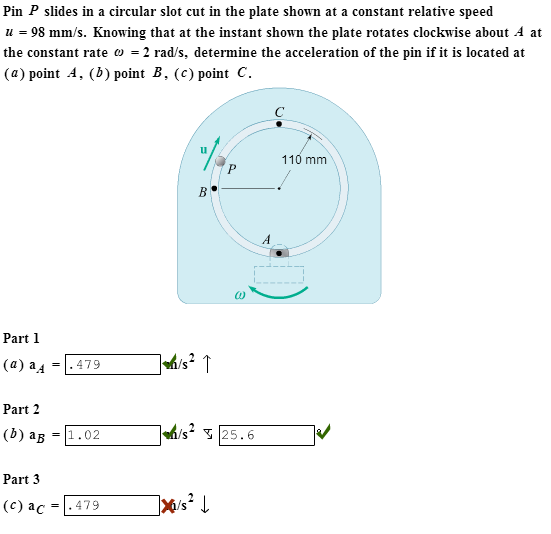 Solved Pin P slides in a circular slot cut in the plate | Chegg.com