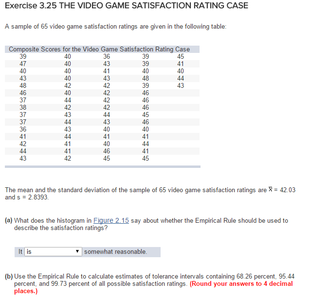 Solved Exercise 3.25 THE VIDEO GAME SATISFACTION RATING CASE | Chegg.com