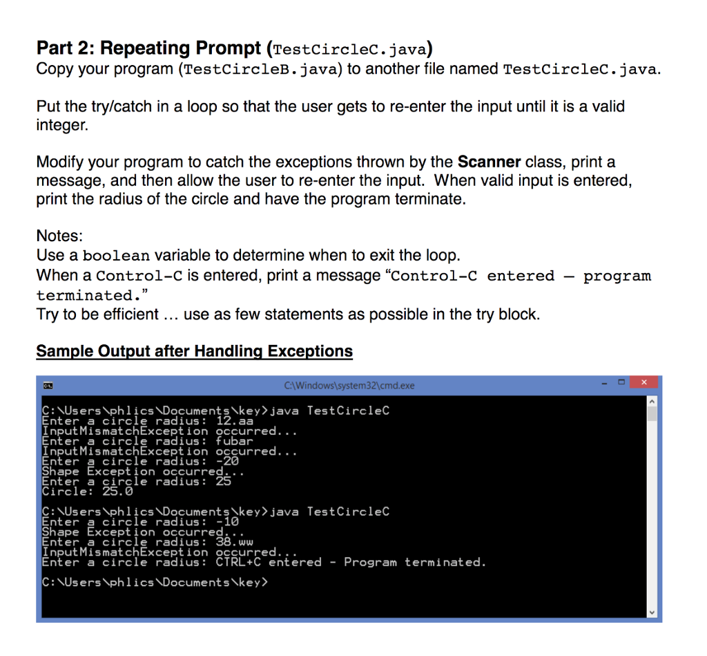 Lab 14: Exceptions Exercise 1 -Exception Handling | Chegg.com