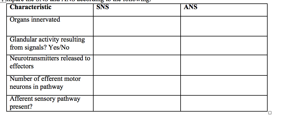 Solved COMPARE THE ANS AND SNS ACCORDING TO THE FOLLOWING | Chegg.com