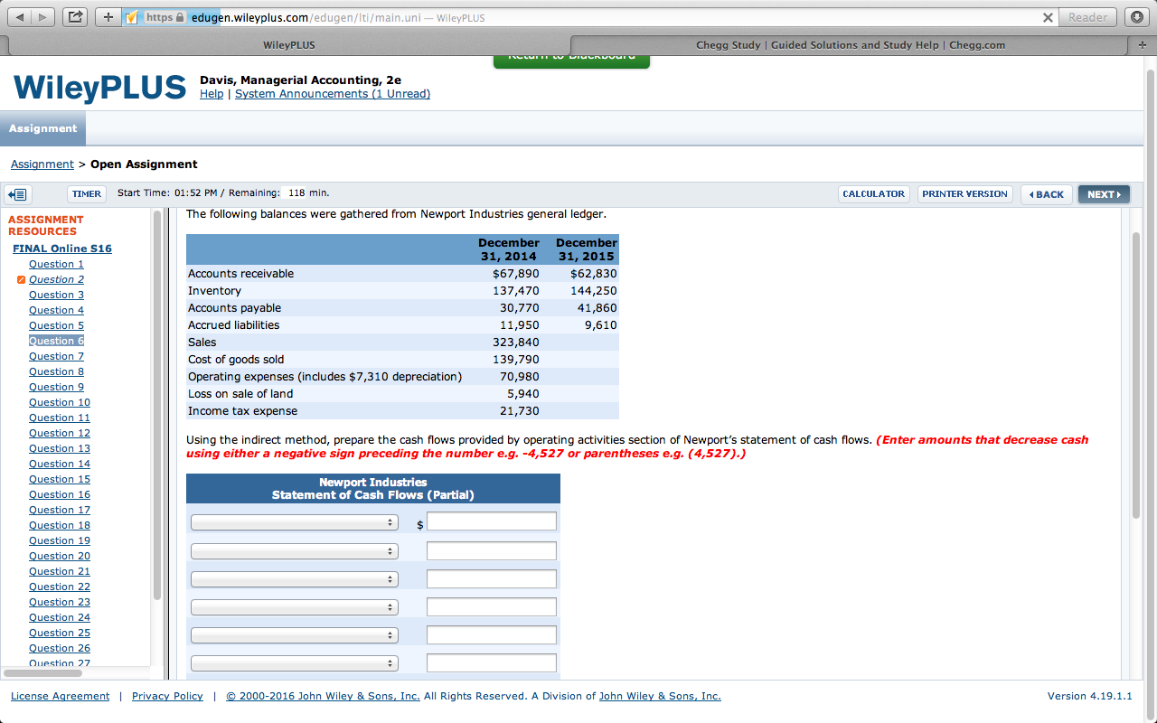 Solved Using the indirect method, prepare the cash flows | Chegg.com