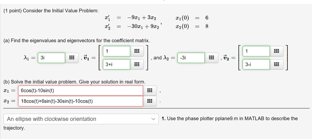 Solved (1 point) Consider the Initial Value Problem: a = ti= | Chegg.com