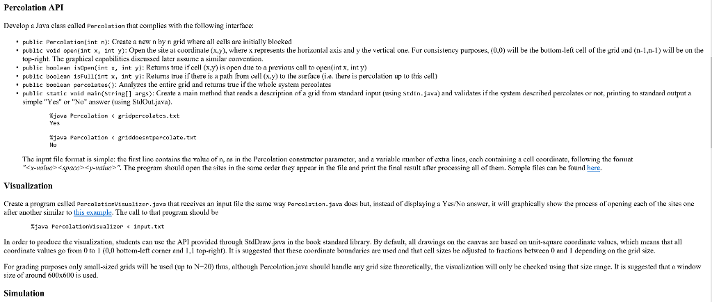 Solved Project 1, Percolation Description Percolation is a | Chegg.com
