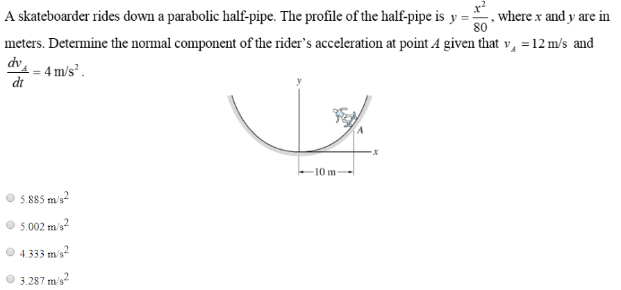Solved A skateboarder rides down a parabolic half-pipe. The | Chegg.com