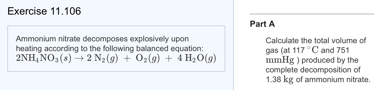 Solved Ammonium nitrate decomposes explosively upon heating | Chegg.com