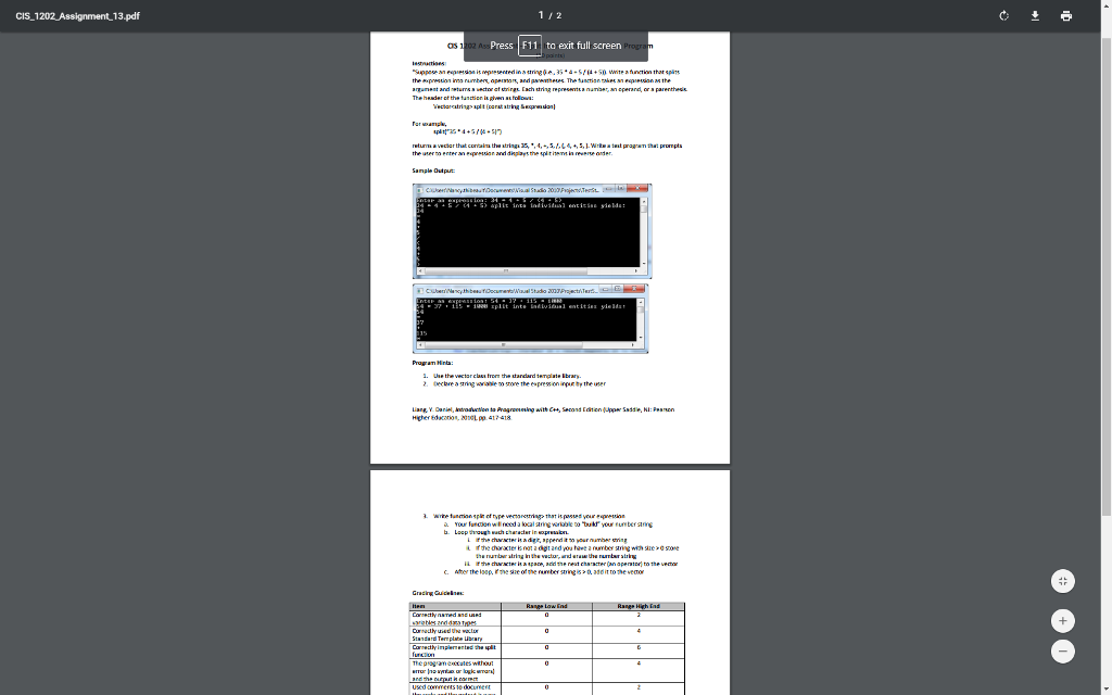 Cis 1202 Assignment 13pdf Press F11 To Exit Full 