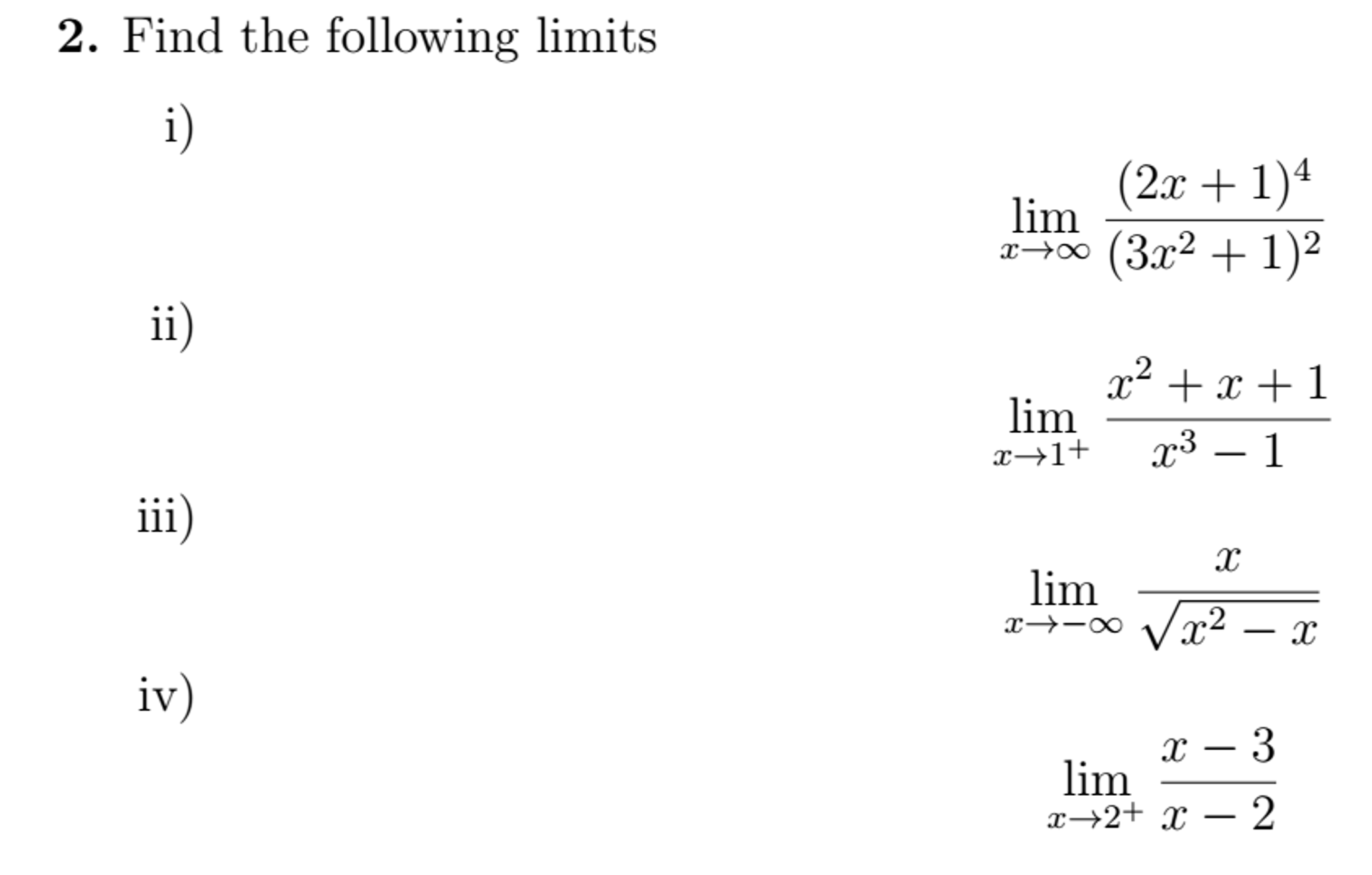 Solved Find the following limits lim_x rightarrow infinity | Chegg.com