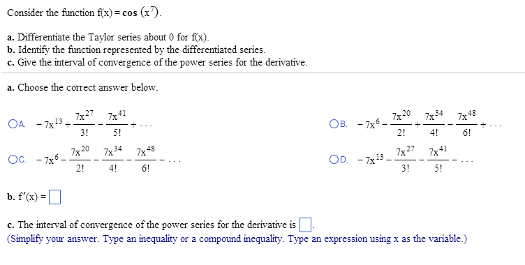Solved Consider the function f(x)= cos (x^7). a. | Chegg.com