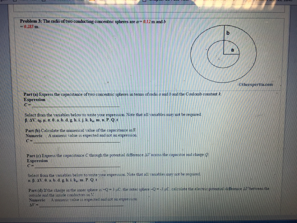 Solved The radii of two conducting concentric spheres are a | Chegg.com